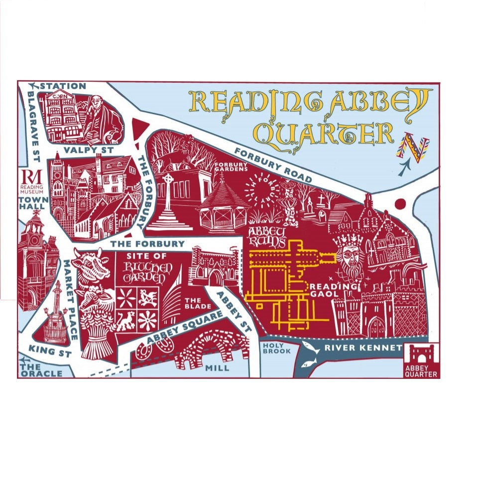 Reading Abbey Quarter Map Tea Towel – Reading Museum online shop